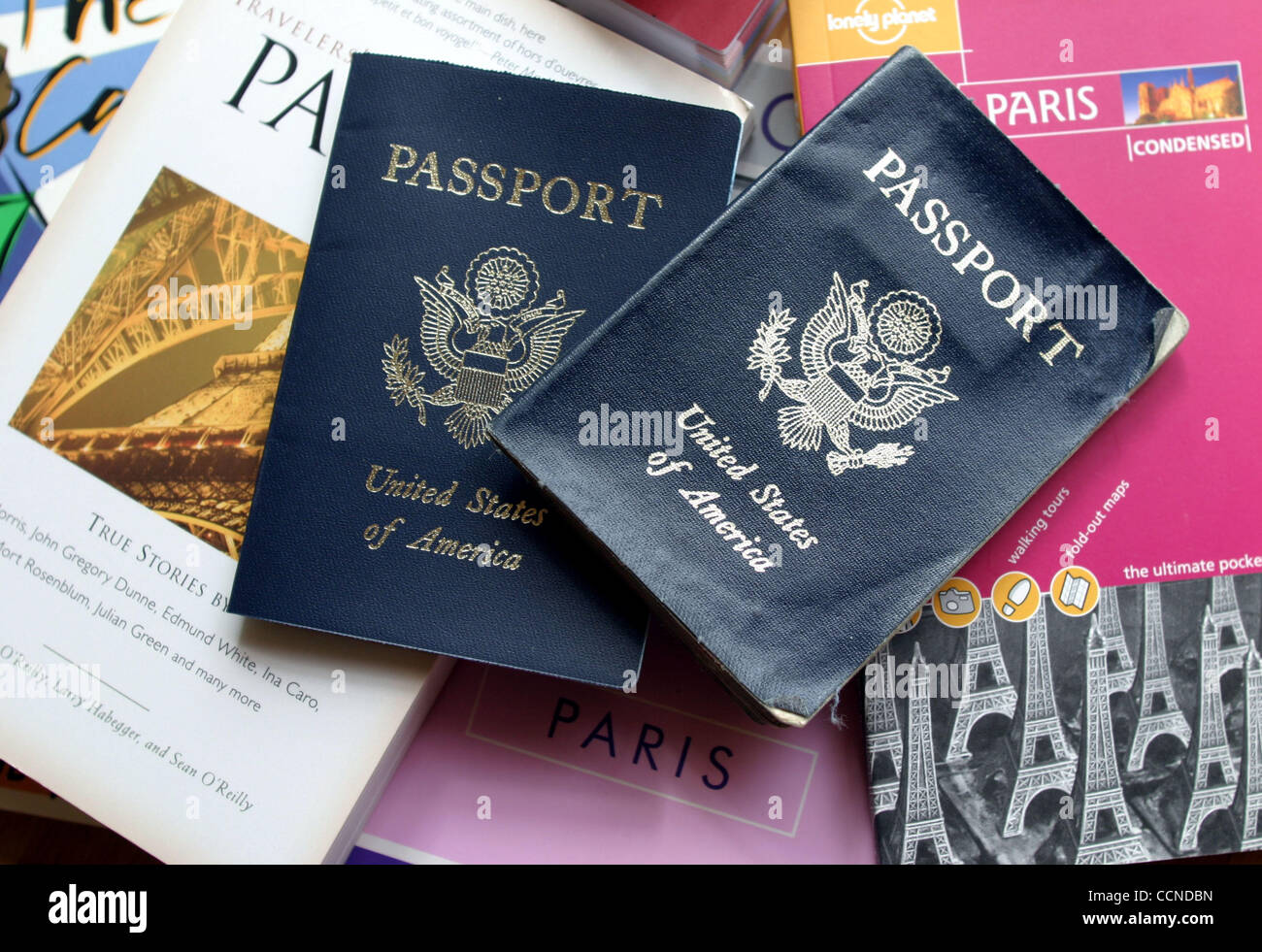 Jun 13, 2004; Los Angeles, CA, USA; American passport with travel books ...
