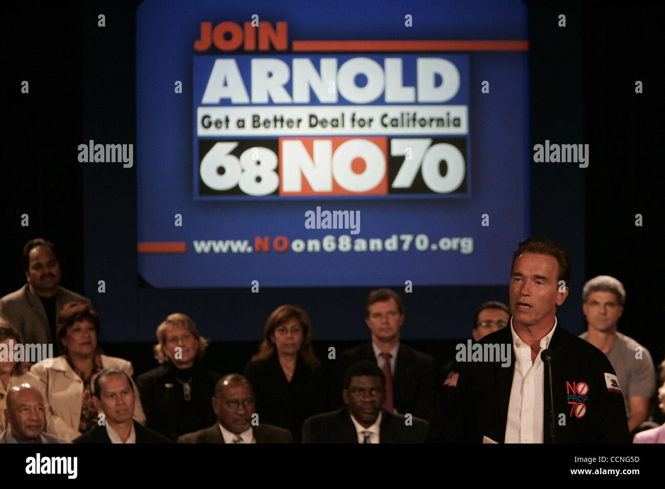 California Governor Arnold Schwarzenegger holds a town hall meeting in ...