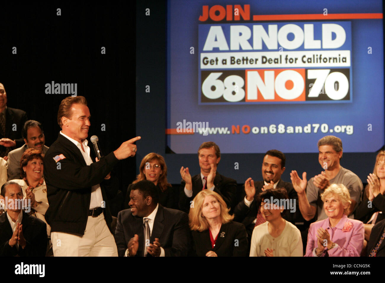 California Governor Arnold Schwarzenegger holds a town hall meeting in ...