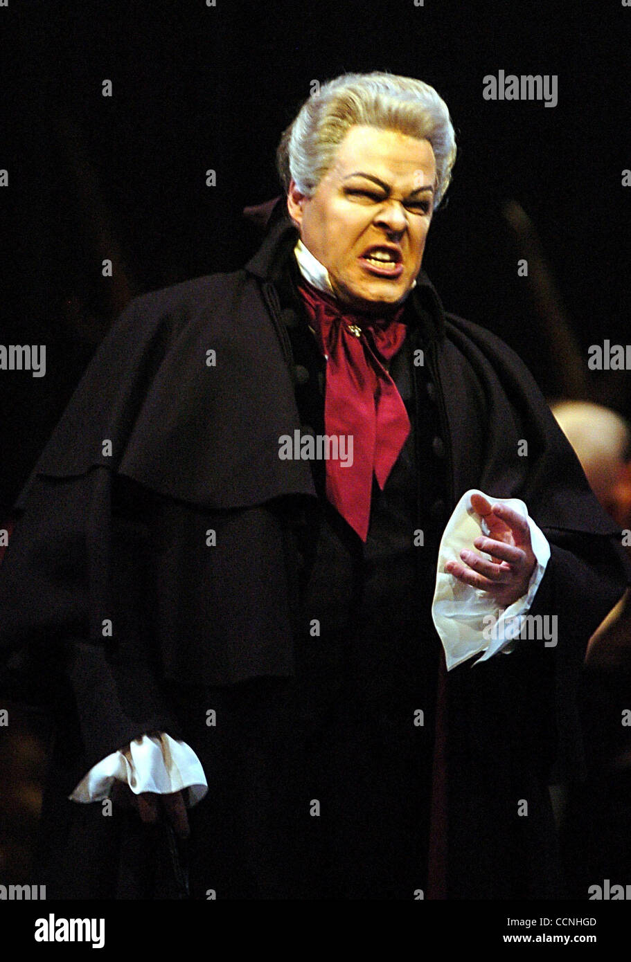 Mark Delavan plays the evil Baron Scarpia during the dress rehearsal of ...