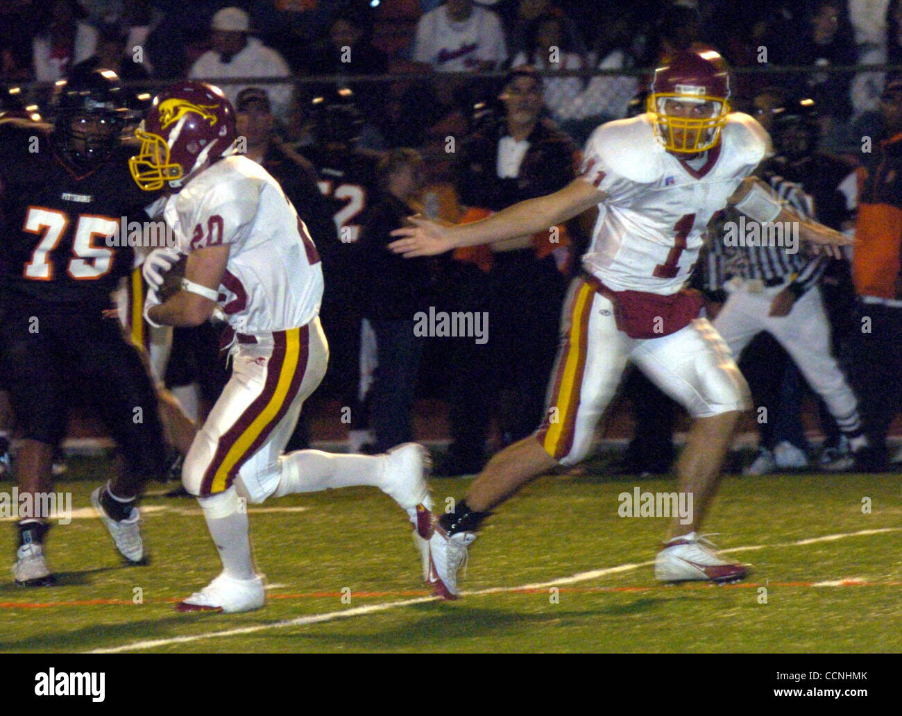 Liberty QB Jason Smith (right) hands off to Preston English during the ...