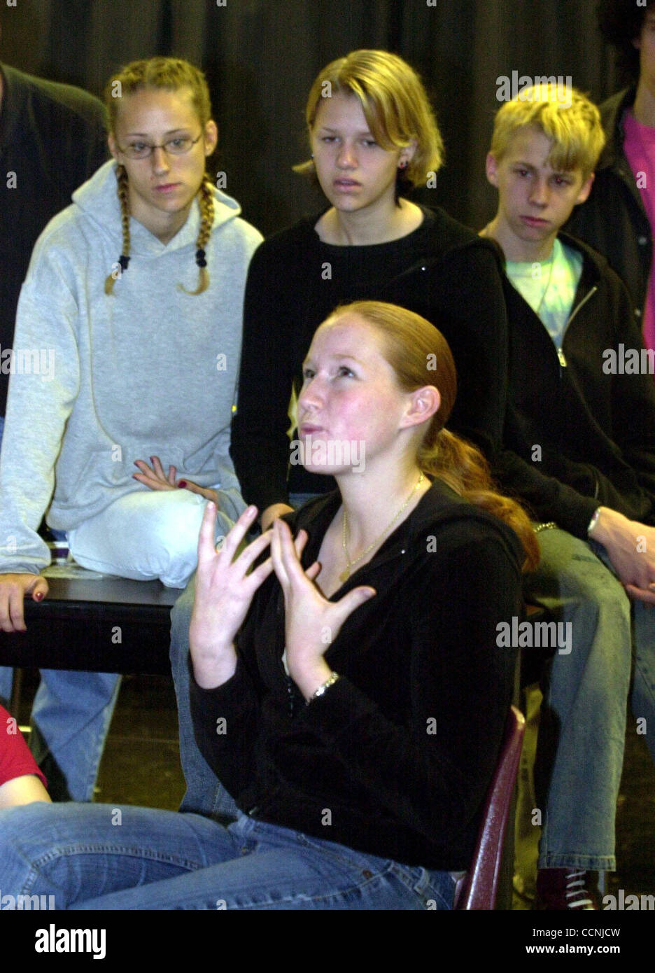 (sitting) Ashley Peterson (cq) as "Roamine" talks about Matthew Shepard ...