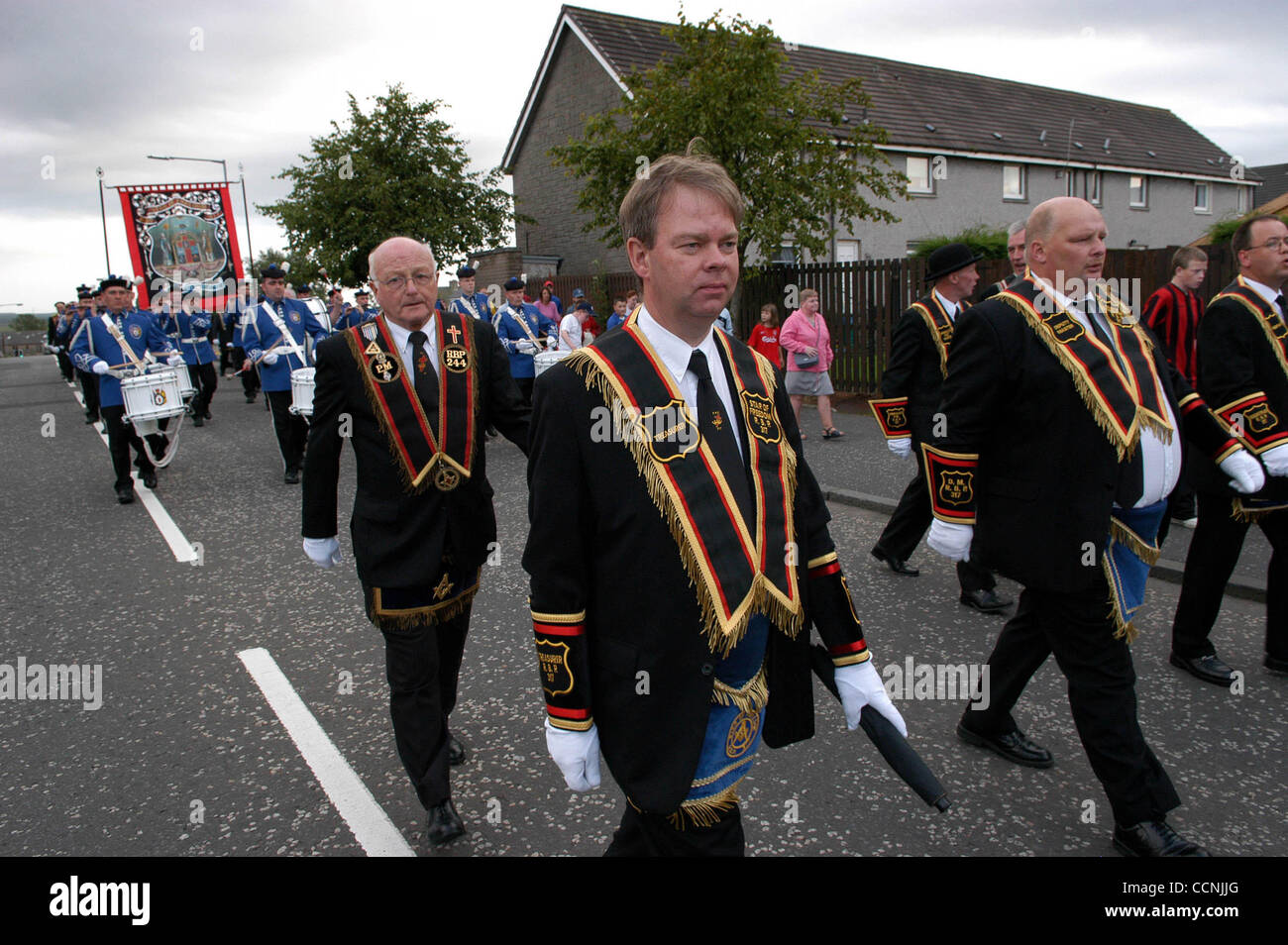 Members of the Royal Orange Order, a secret Protestant society, marches ...