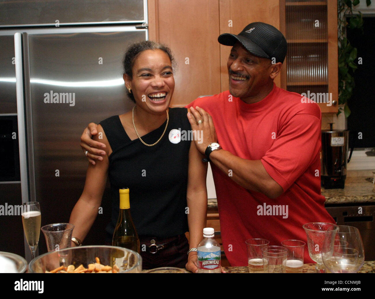 Alameda City Council candidate Marie Gilmore (cq)(left) gets a hug from ...