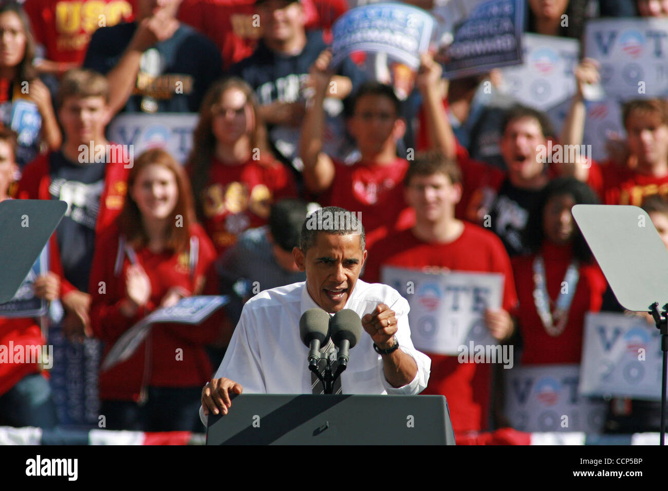 US President Barack Obama speaks at a Moving America Forward rally at ...