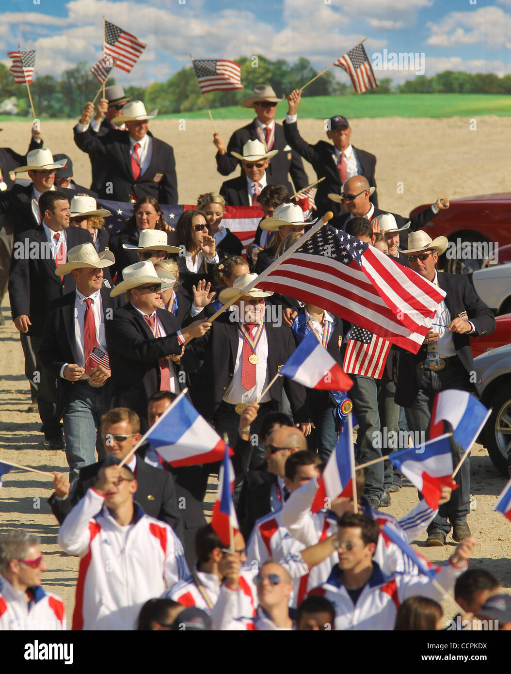 American equestrian athletes paraded past the crowd during the closing ...