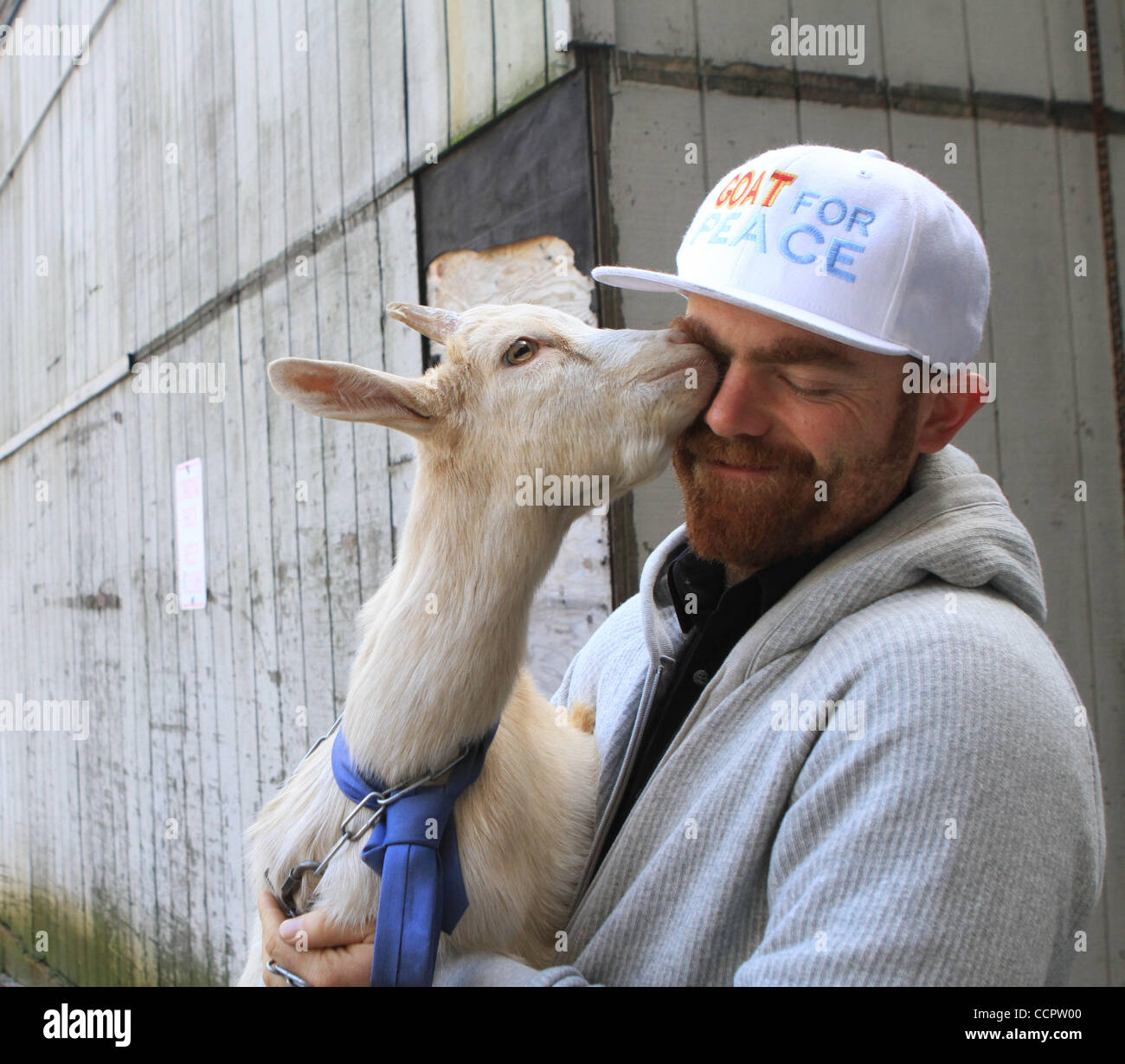 Doni the goat with Justin Oswald. Animals on parade inside Cathedral of ...