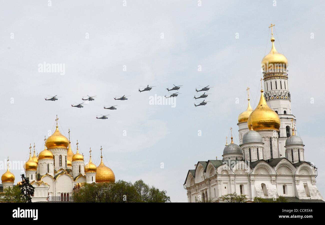 May 04, 2010 - Moscow, Russia - Russian Air Force helicopters flying ...