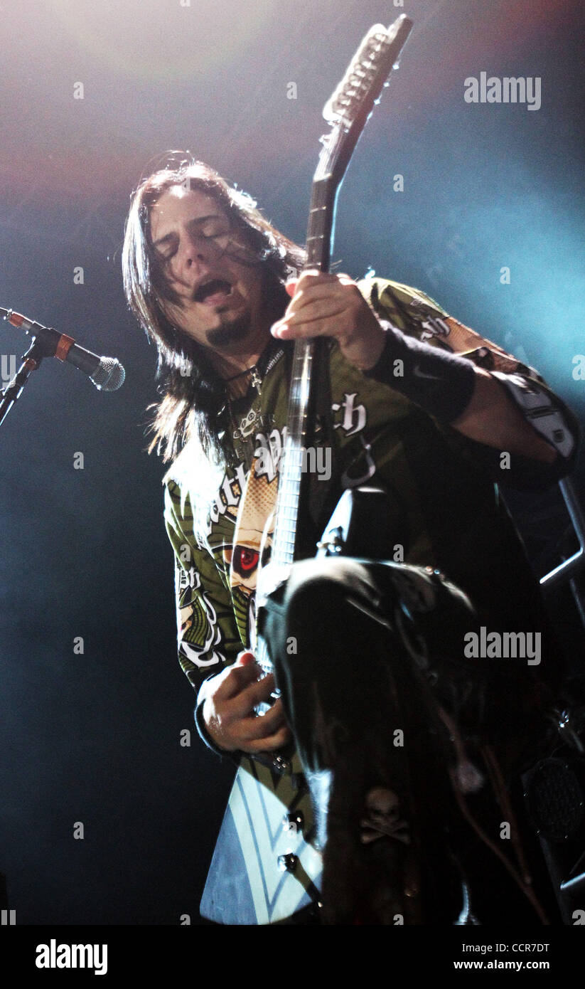 Jason Hook, guitarist with the hard rock band Five Finger Death Punch ...