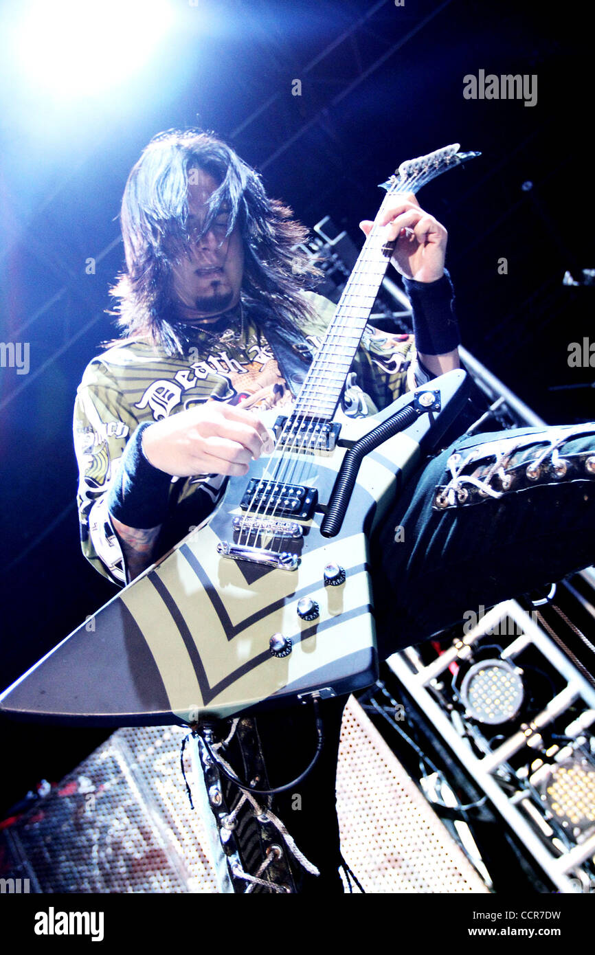 Jason Hook, guitarist with the hard rock band Five Finger Death Punch ...