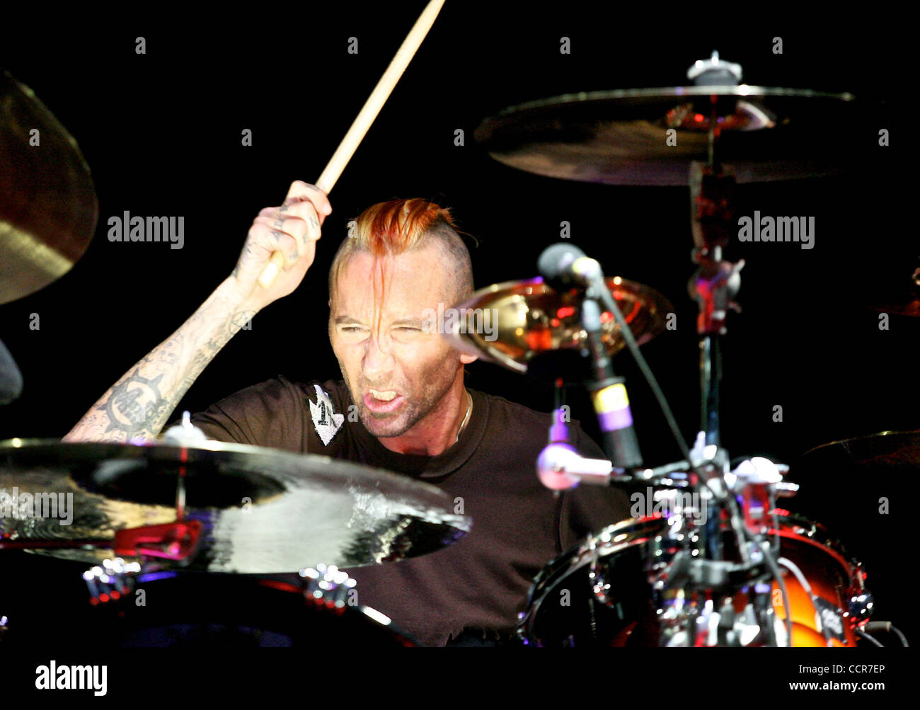Shannon Larkin, drummer for the hard rock band Godsmack, performs with ...