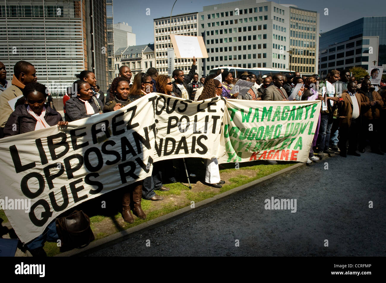 Demonstrators from Rwanda protest in front of the building of the ...