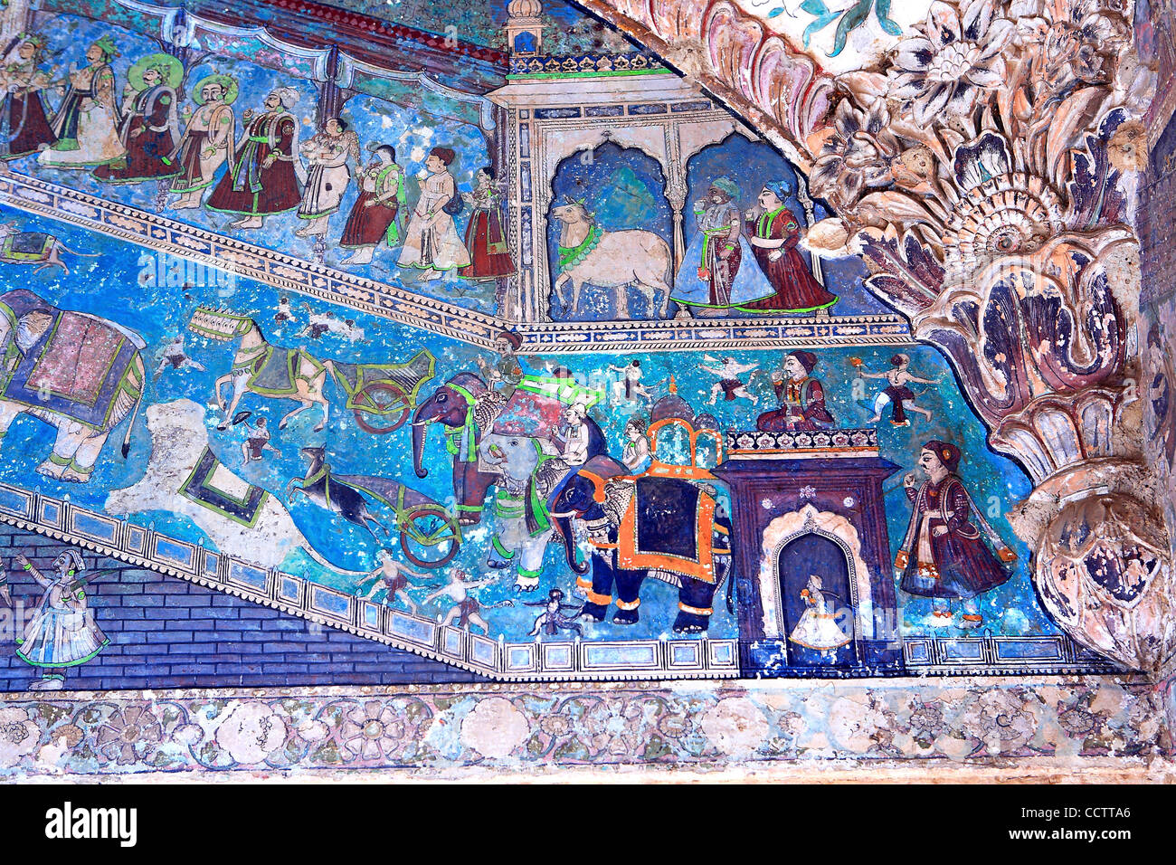 Details of Beautiful fresco paintings of Raja Suraj Mal in his court ...