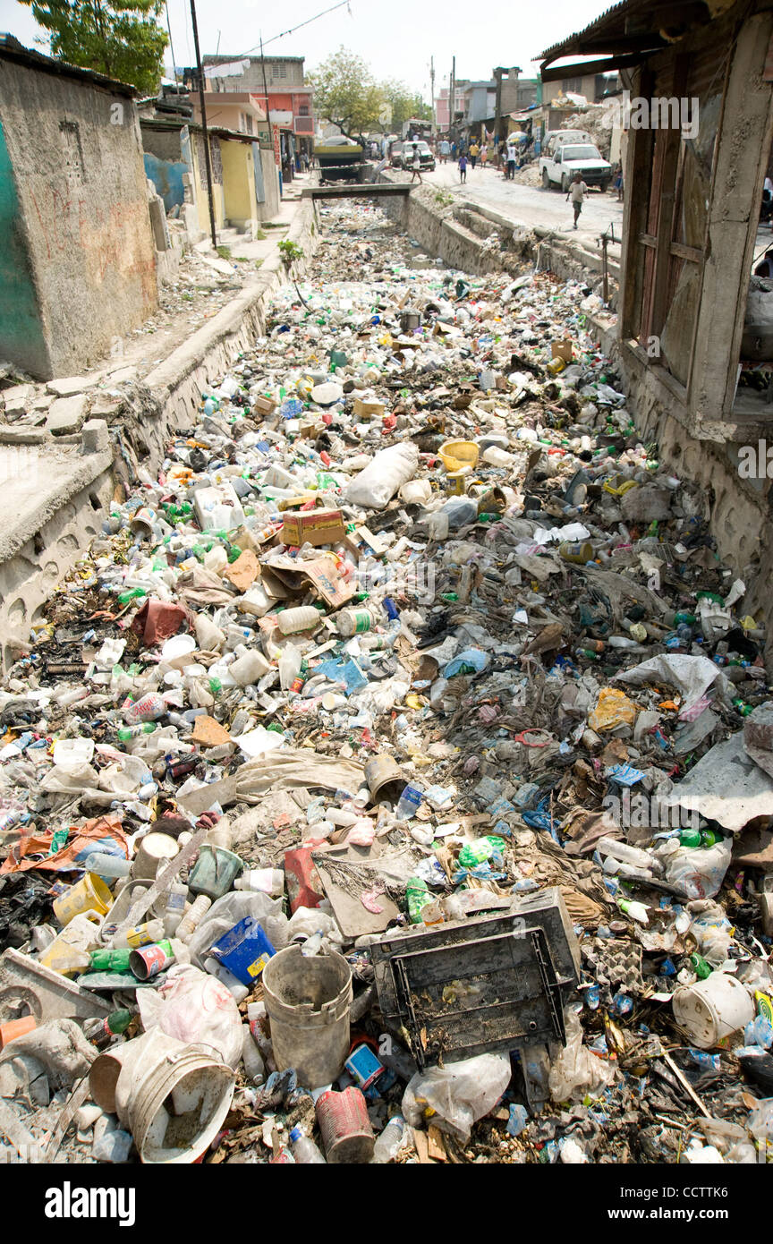 February 25, 2010, Port au Prince, Haiti - A canal near the Solino camp ...