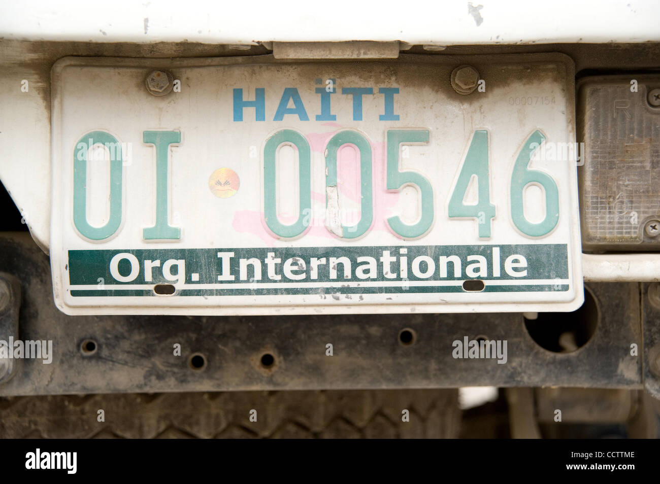 February 25, 2010, Port au Prince, Haiti - The license plate of an aid ...