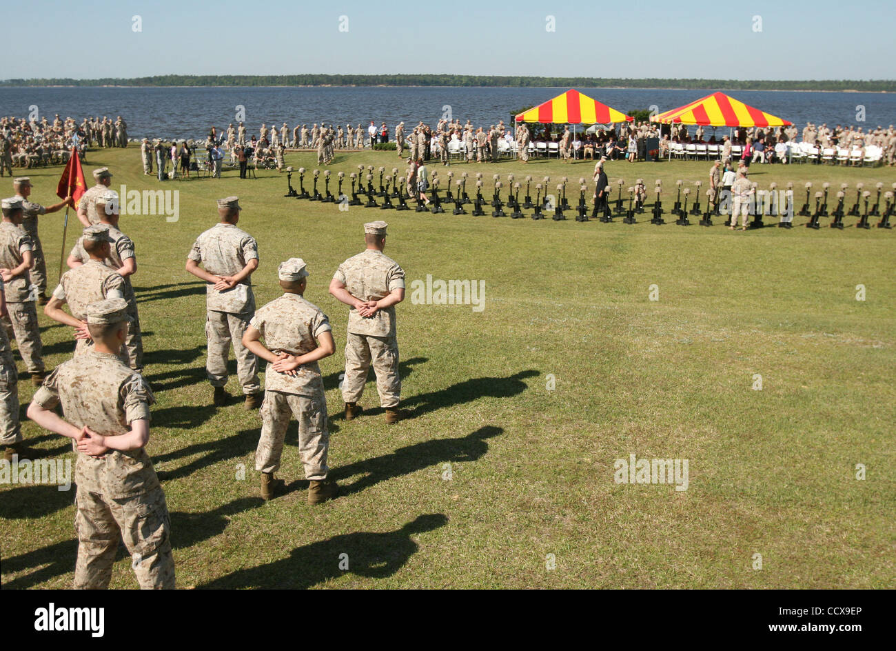 CAMP LEJEUNE, NC - APRIL 30: Marines stand at attention at the 2nd ...