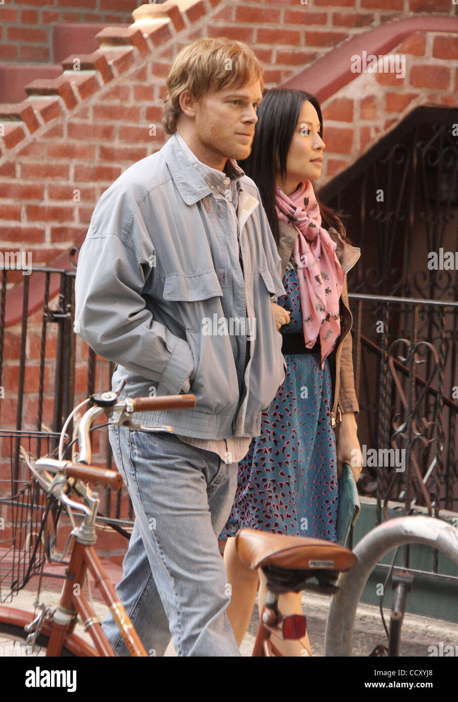 Actor MICHAEL C. HALL and actress LUCY LIU on the set of their new film ...