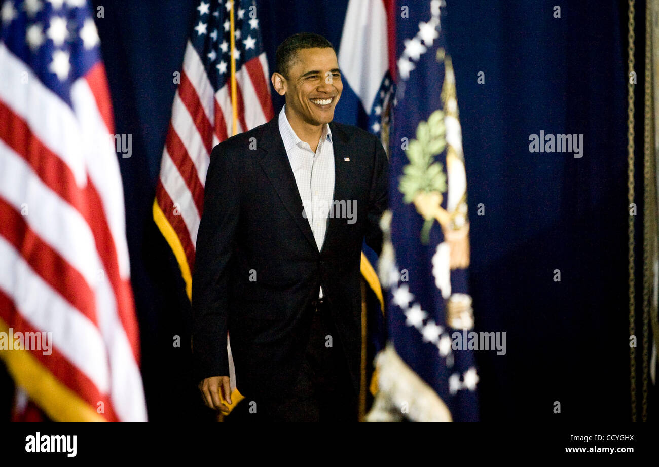President BARACK OBAMA speaks to a small crowd of invited guests and ...