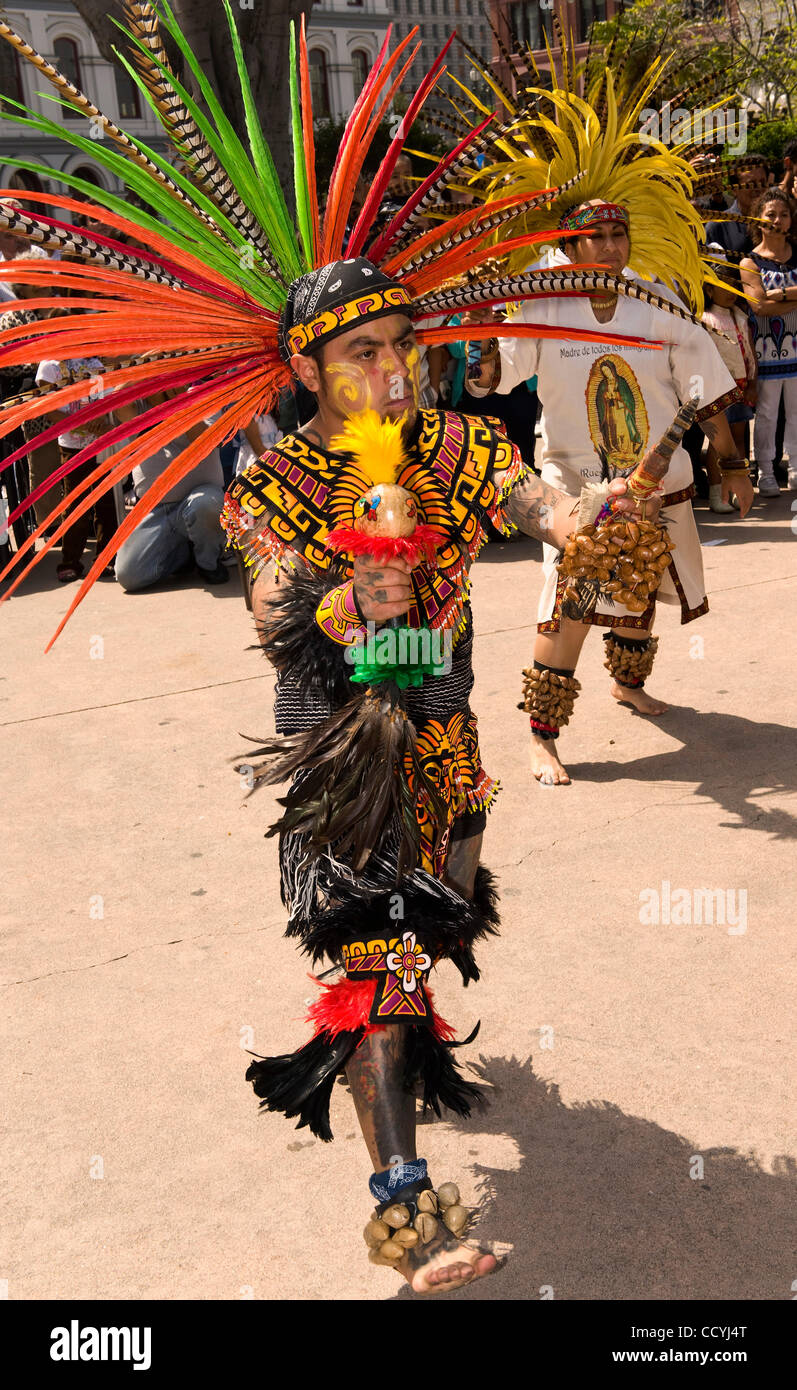 April 3, 2010 - Los Angeles, California, USA - Aztec dancers perform a ...
