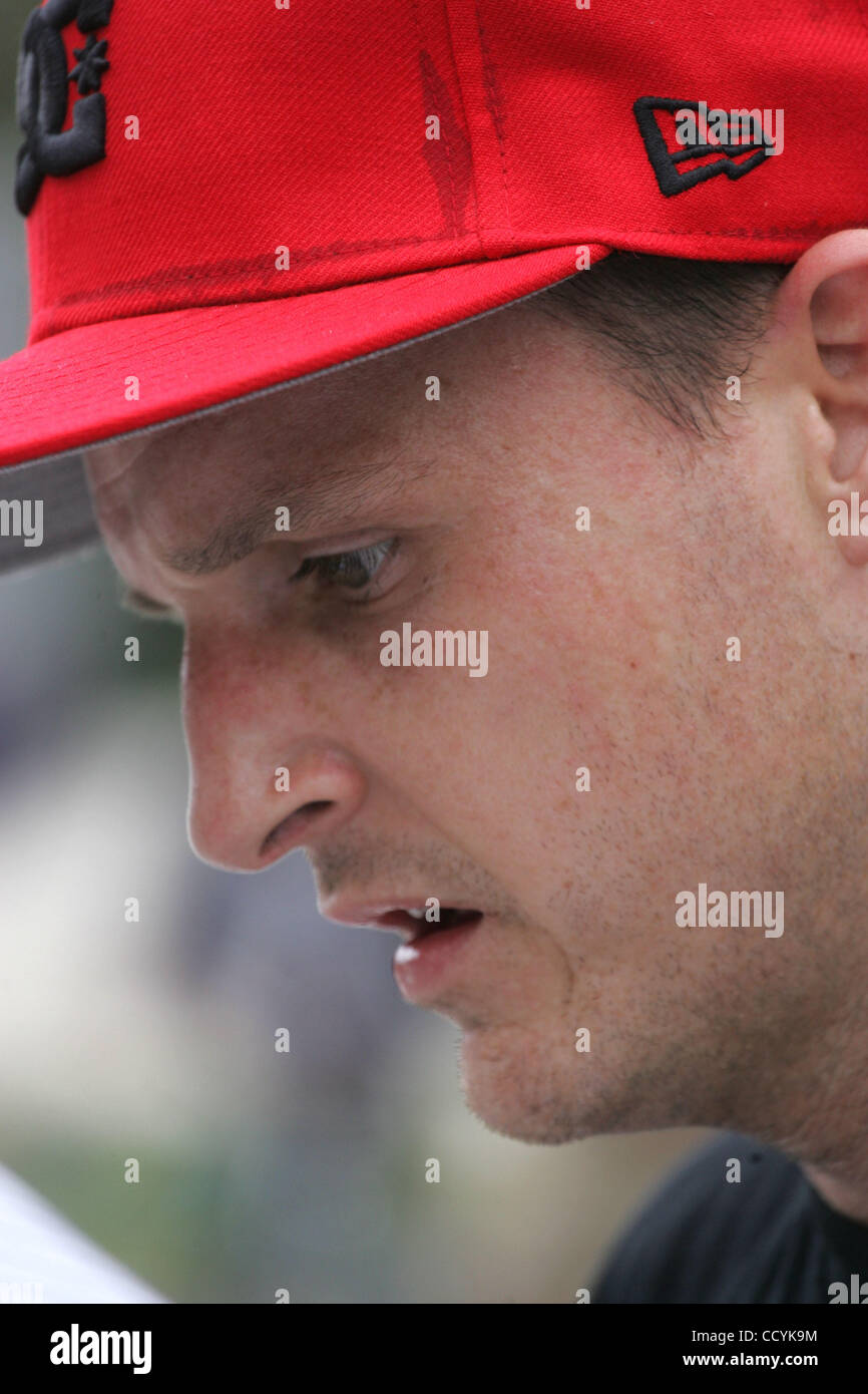 Skateboarder Rob Dyrdek is skating at the grand opening of a skate park ...