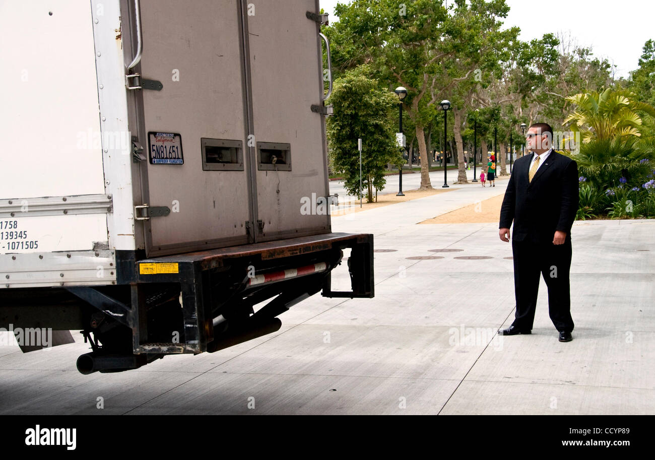 May 28, 2010 - Los Angeles, California, USA - A security guard watches ...