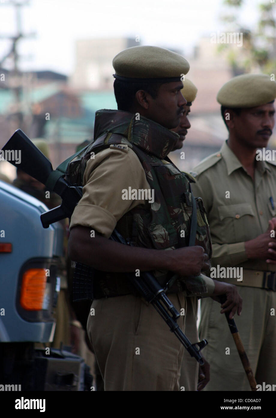 Indian Paramilitary soldiers guard during Curfew like restrictions re ...