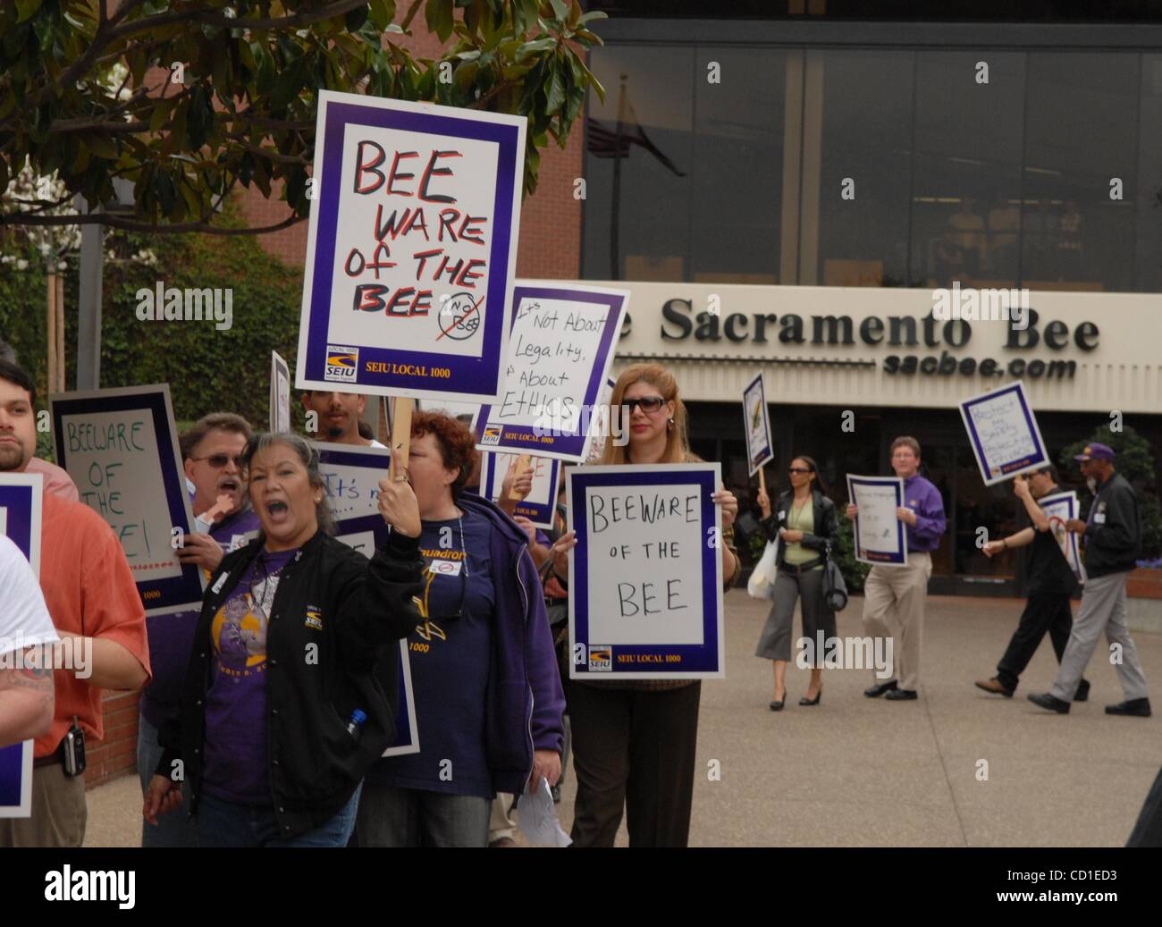 State employees picket the Sacramento Bee newspaper in objection to the ...