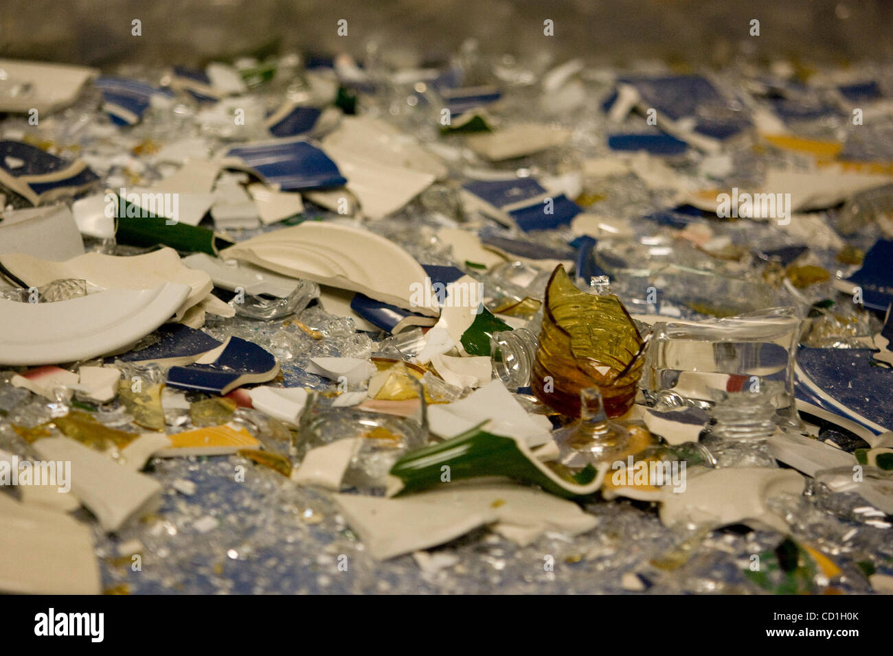 August 28, 2008 San Diego California USA Broken plates, vases etc. on ...