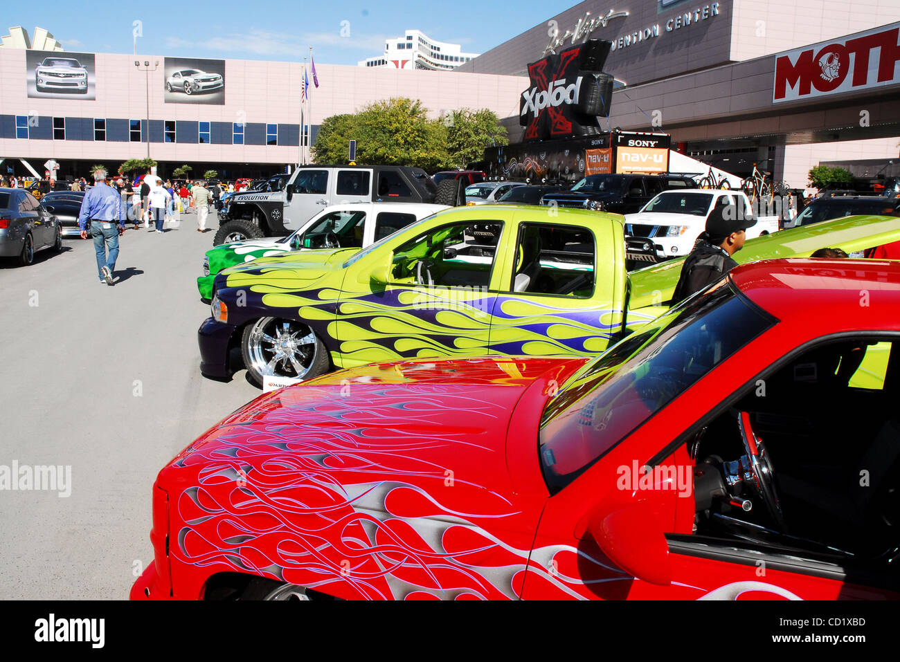 Line Of Custom Painted Trucks Outside Stock Photo - Alamy