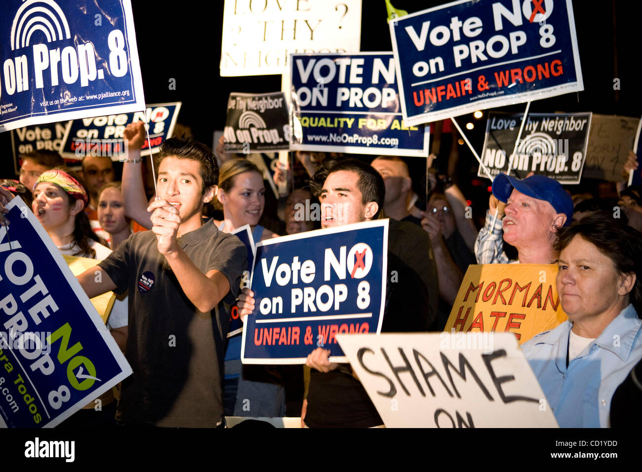 Protesters demonstrate in front of a Mormon Temple, in opposition to ...