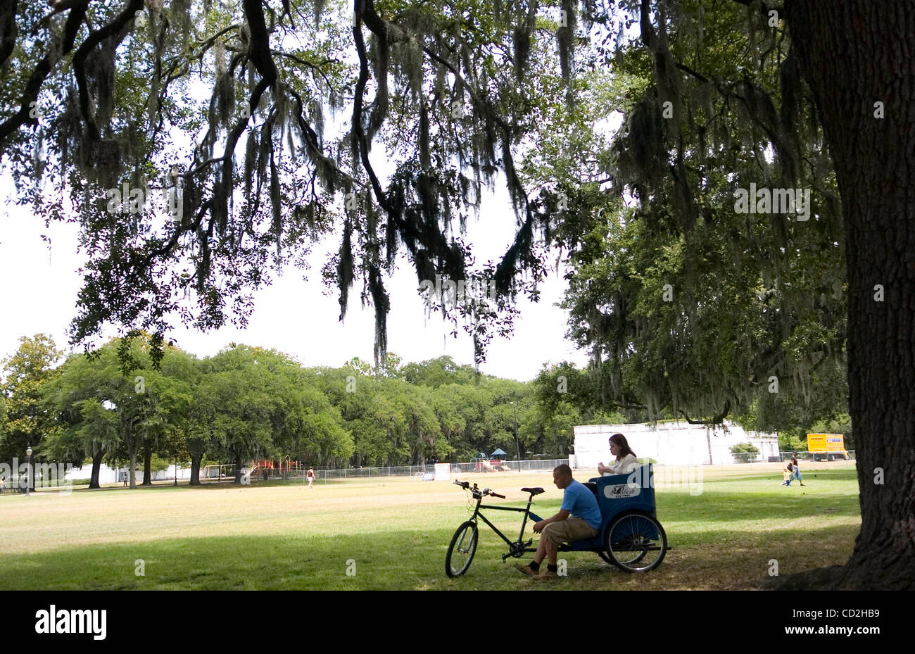 SAVANNAH, GA - JUNE 1: Pedicab driver Aron Privett and passenger Kate ...