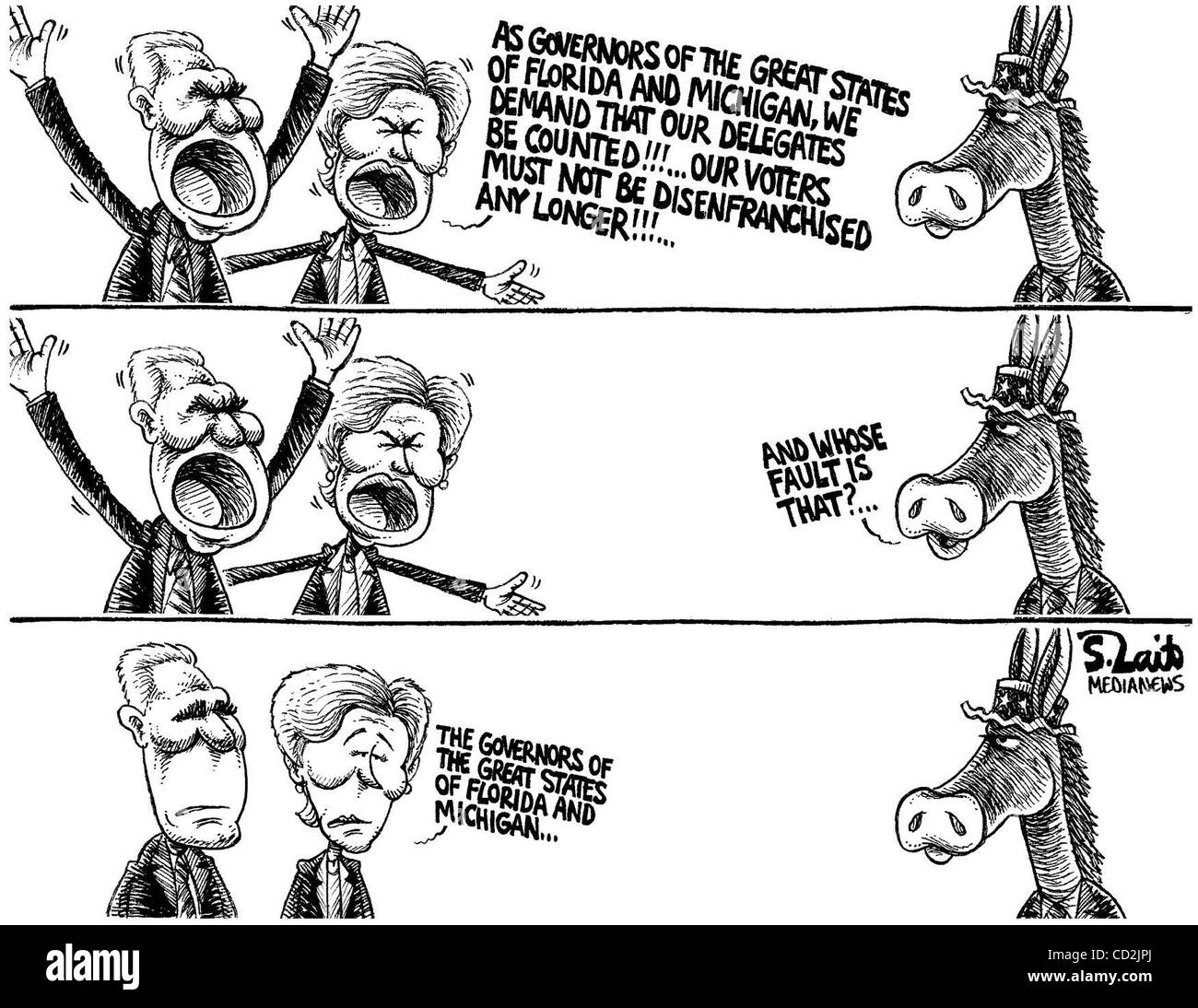 Editorial cartoon by Steven Lait/Oakland Tribune Stock Photo - Alamy