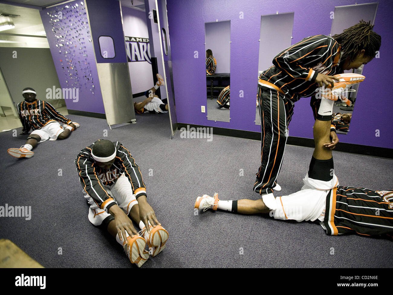 Saturday, March 8, 2008, various members of the McClymonds team stretch ...