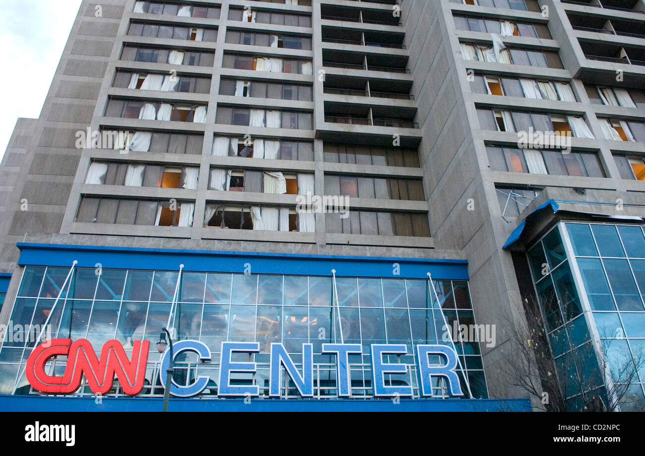Windows blown out at the CNN Center after an apparent tornado ripped ...