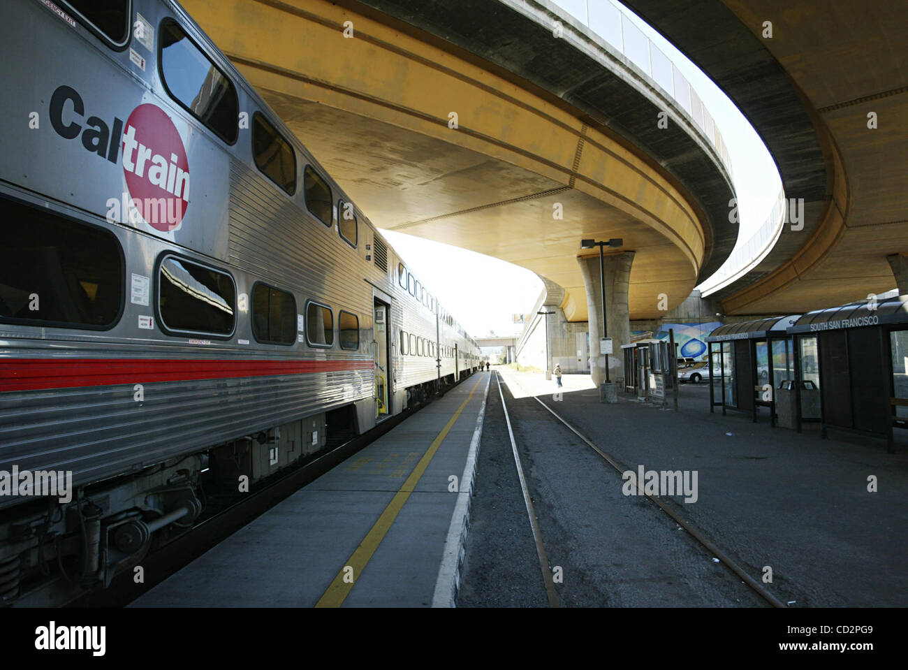 A Caltrain stops at the South San Francisco, Calif., train station on ...