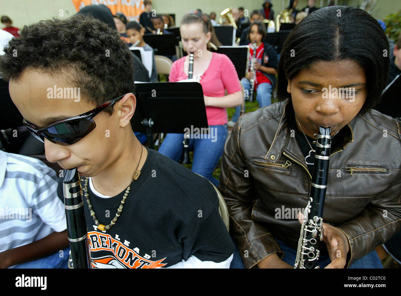 Claremont Middle School band members Drew Debro (left) and Tiana ...