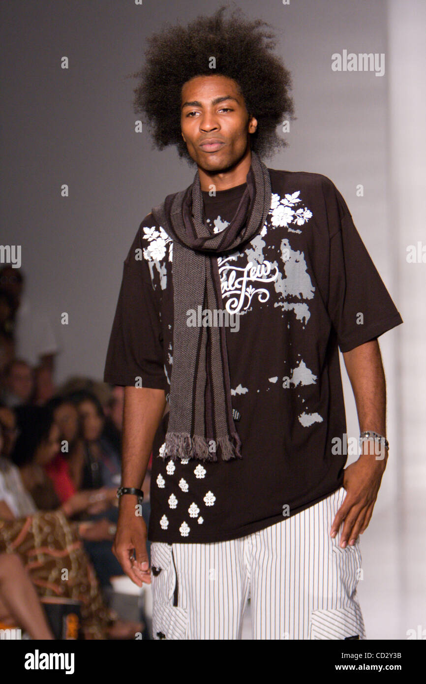 model walking the runway wearing the Akademiks collection designed by ...