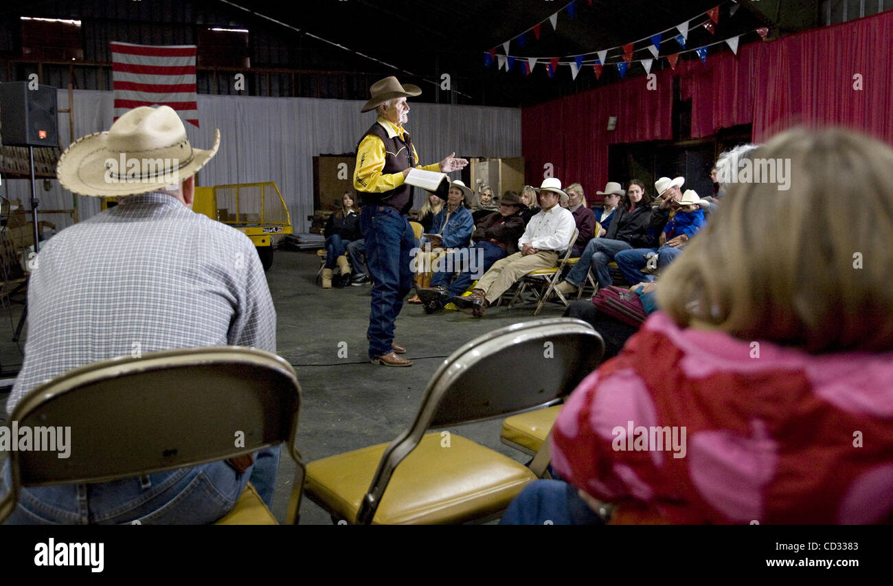 Cowboy preacher Coy Huffman holds his cowboy church service, at the Cow ...
