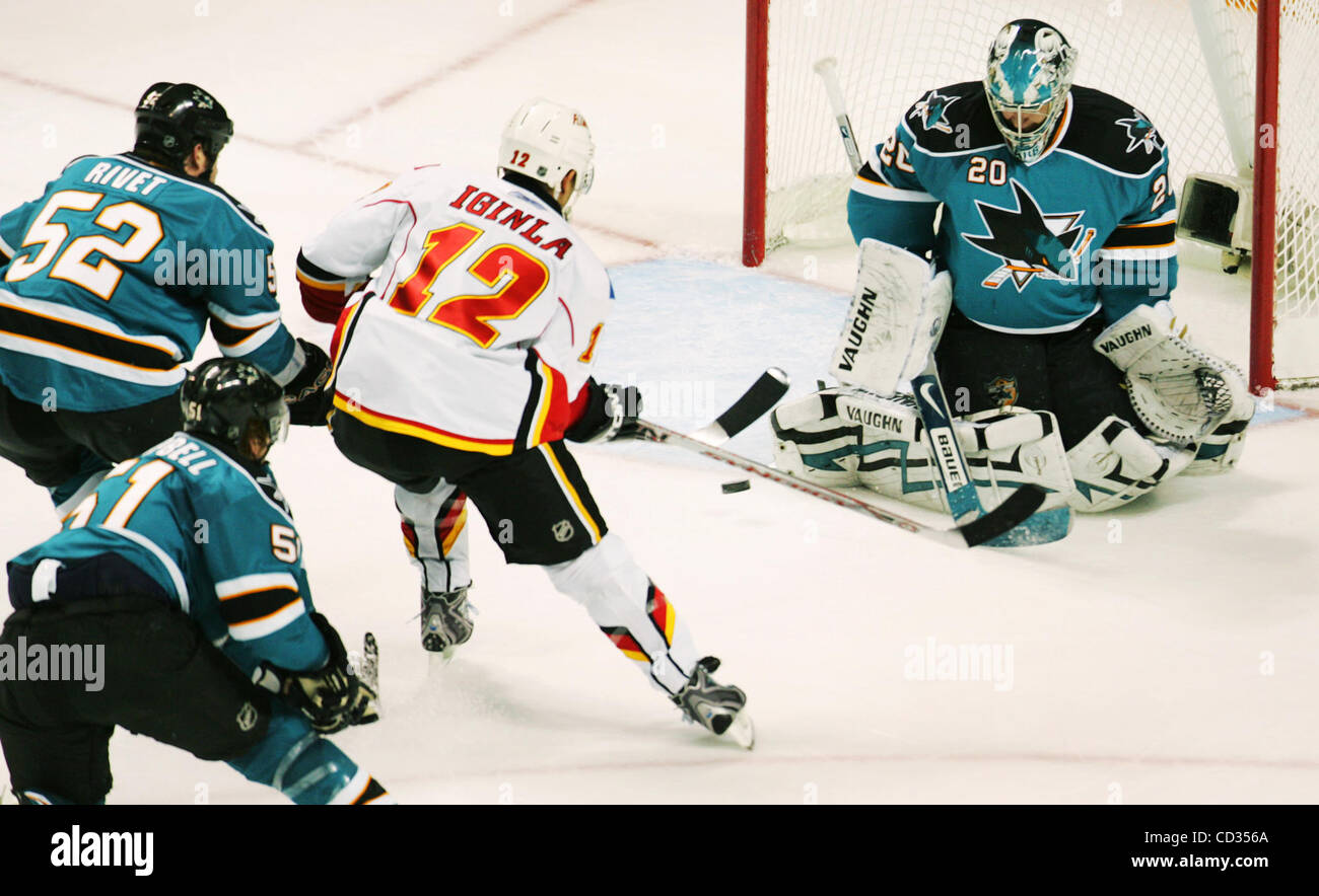 Sharks goalie Evgeni Nabokov can't stop a second period goal by the ...