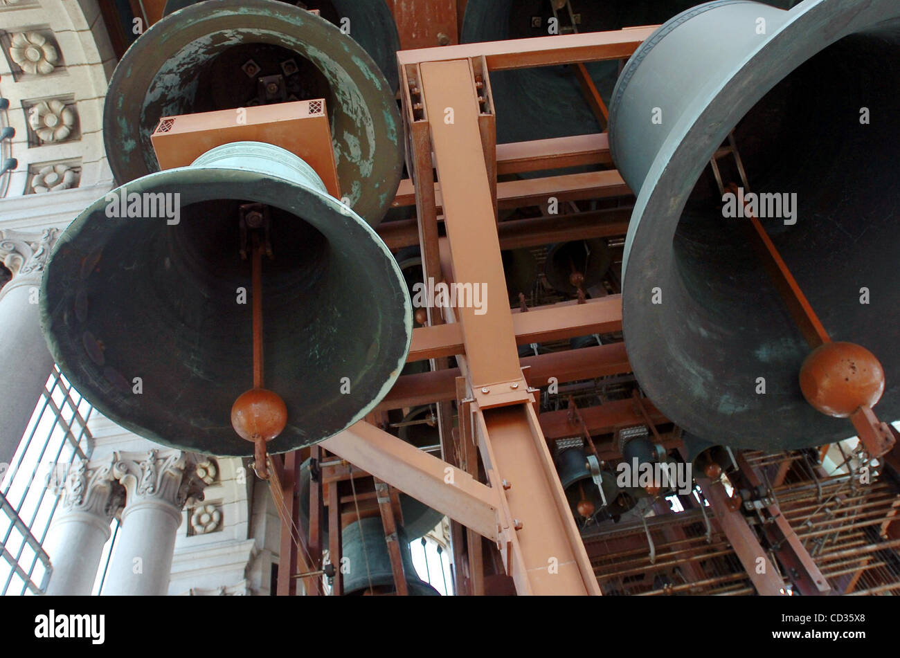 Bells hang in the tower as part of the instrument played by Cal ...