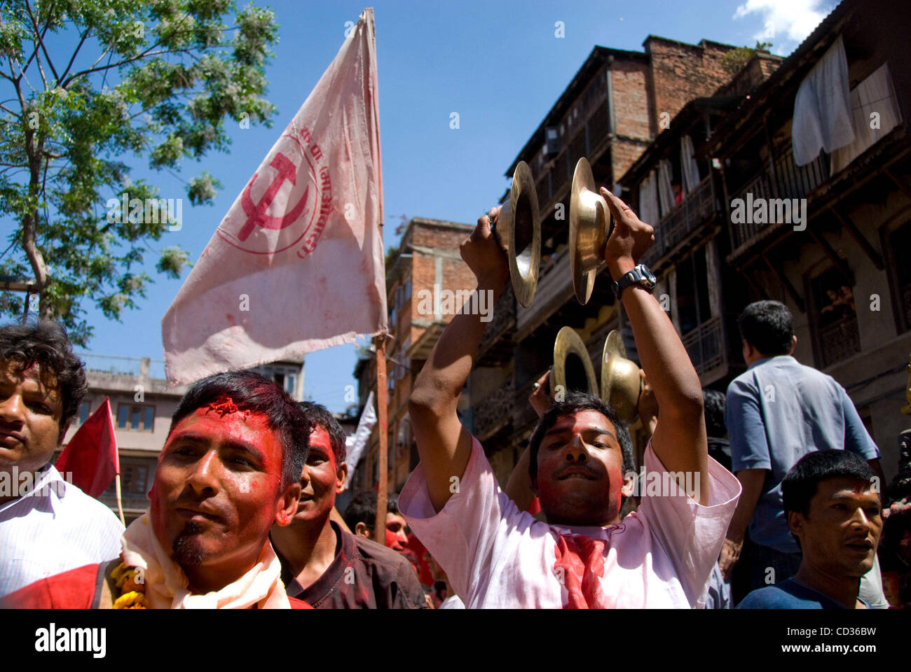 The Maoist Party supporters celebrate on the streets of Kathmandu. 14th ...