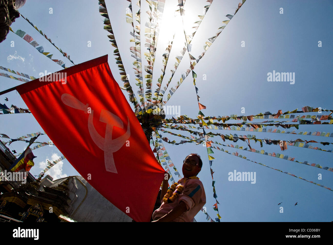 The Maoist Party supporters celebrate on the streets of Kathmandu. 14th ...