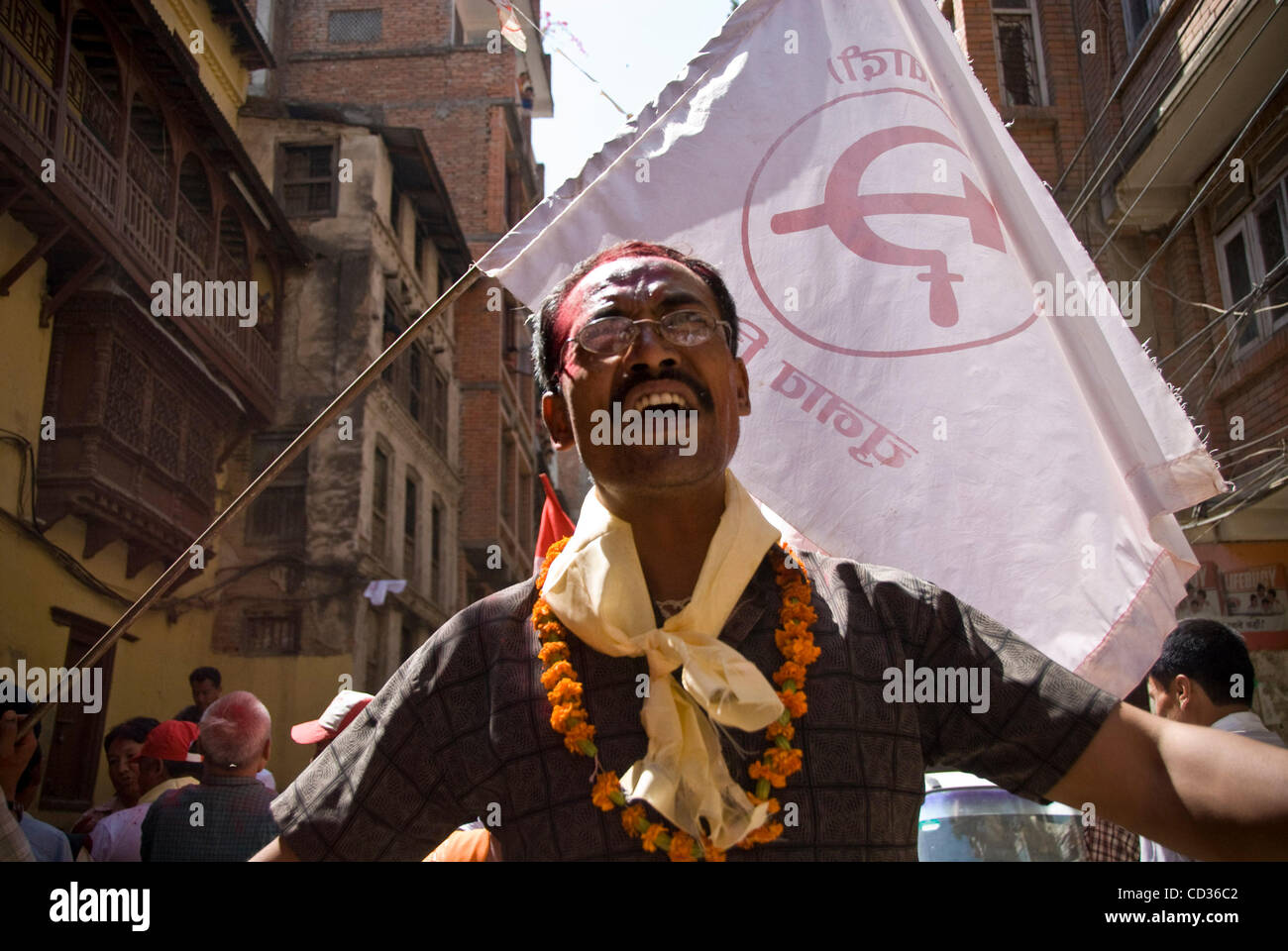 The Maoist Party supporters celebrate on the streets of Kathmandu. 14th ...