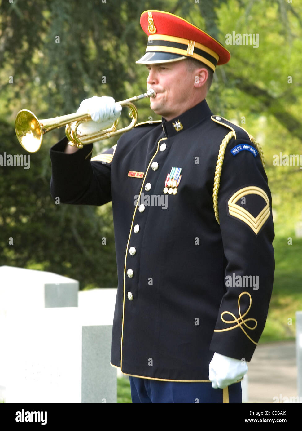 Taps is played during a ceremony at Arlington National Cemetery ...