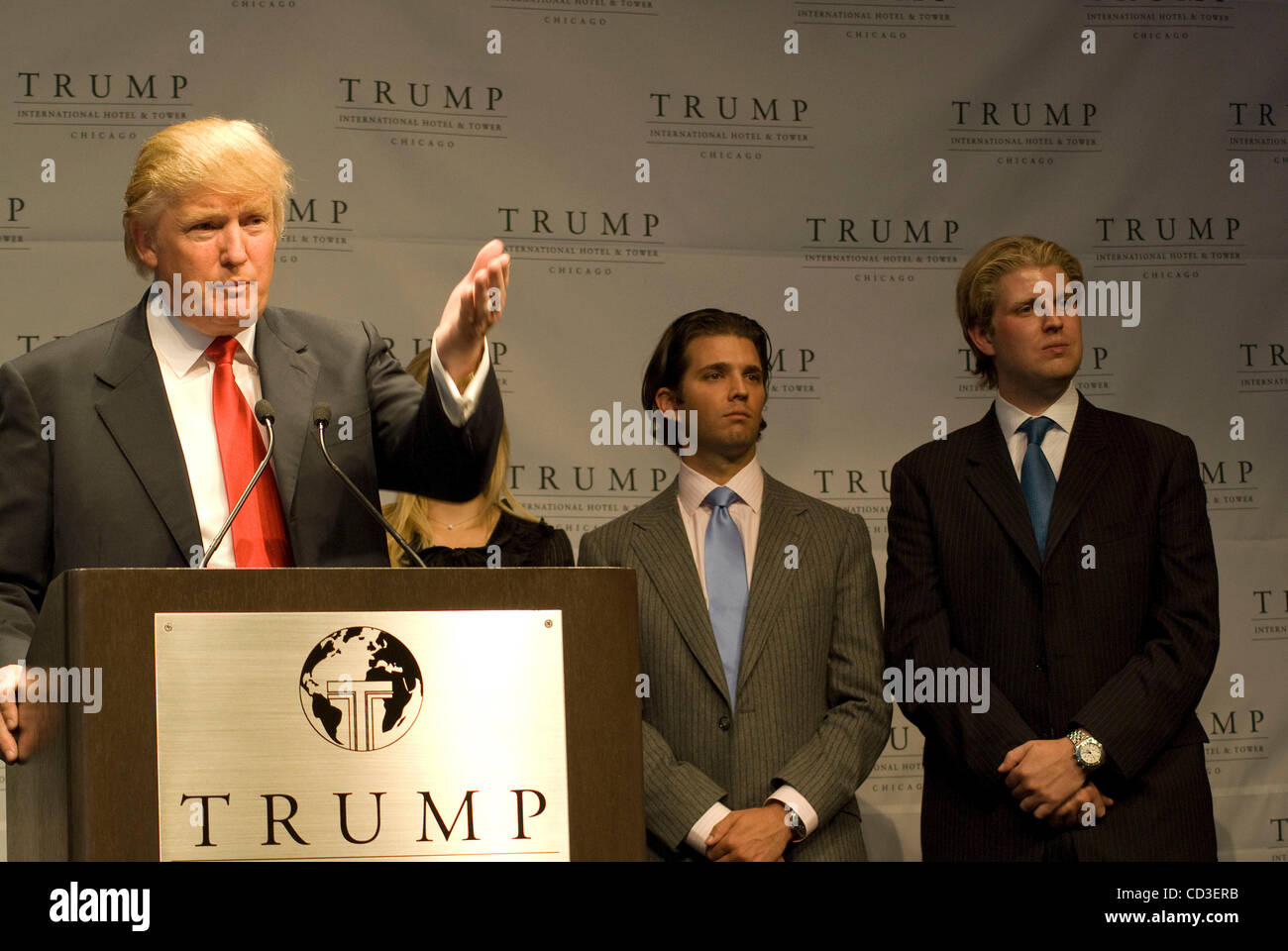 Donald Trump acknowledges audience member posing a question at press ...