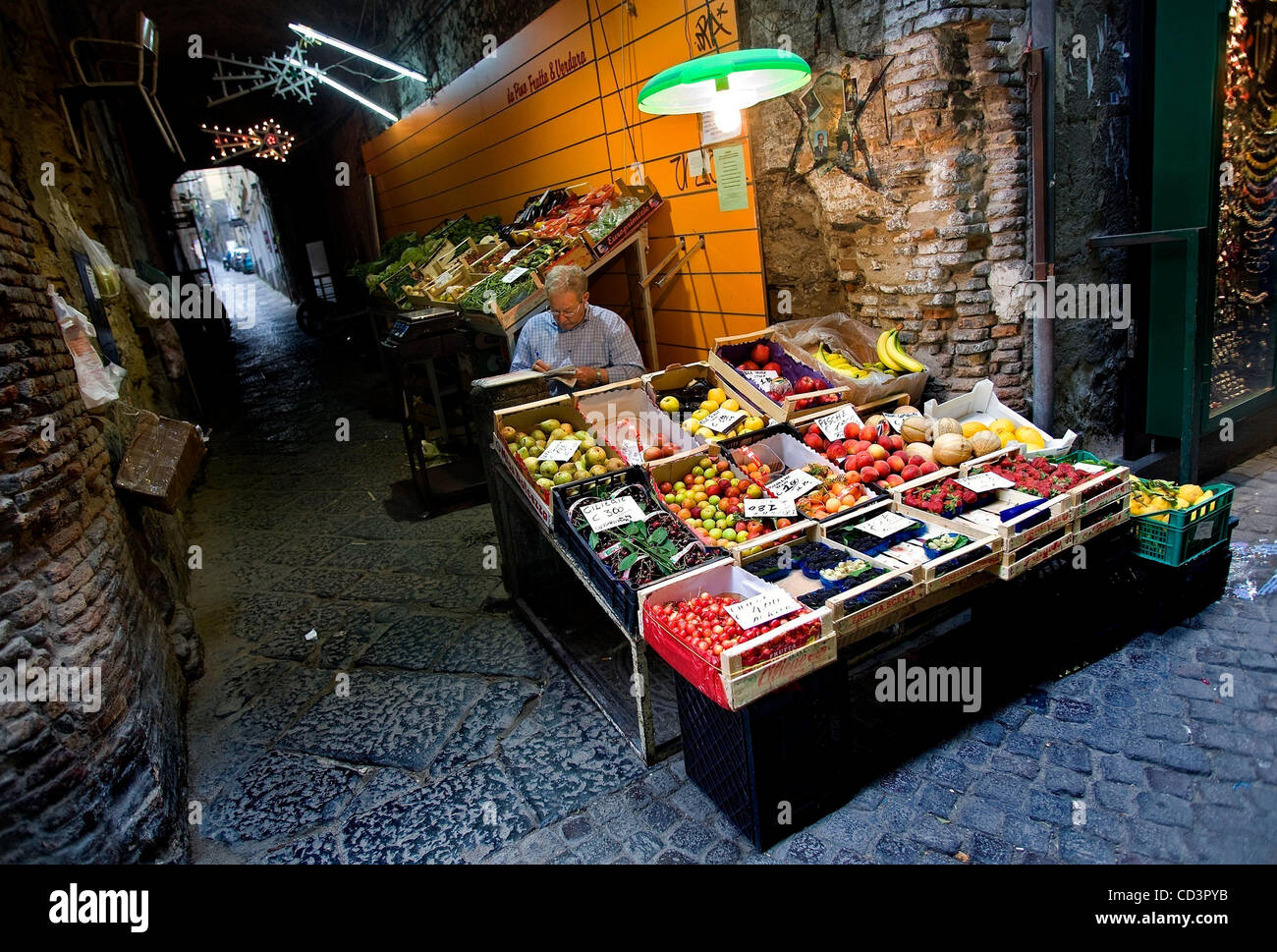 May 29, 2008 - Naples, Italy - A street vendor sells fresh produce in ...