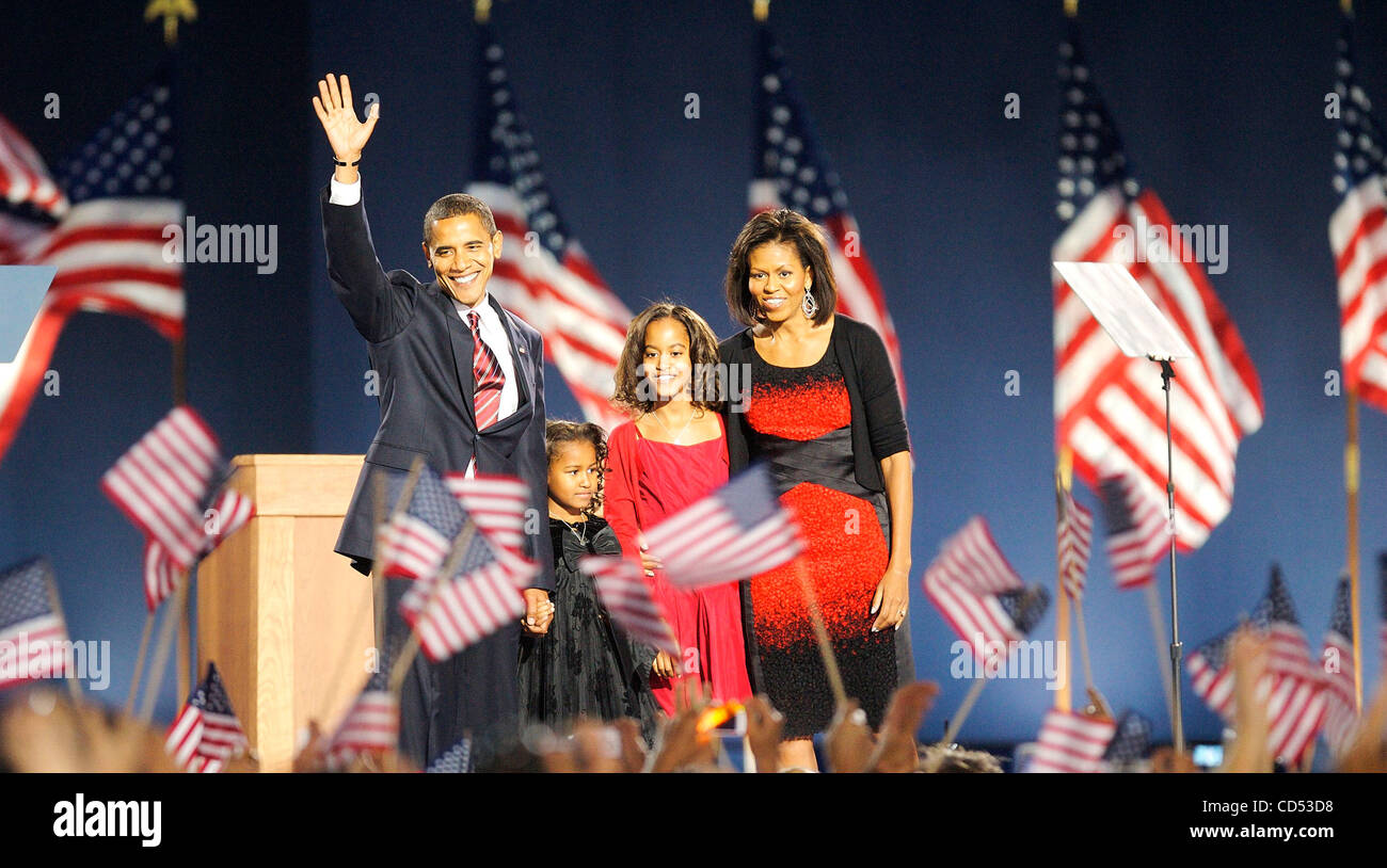 Barack Obama on stage at Grant Park after becoming the countrys first ...