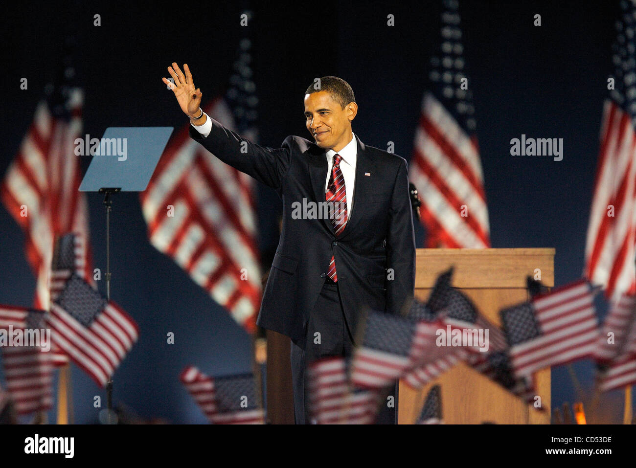 Newly elected President of the United States, Barack Obama waves to a ...