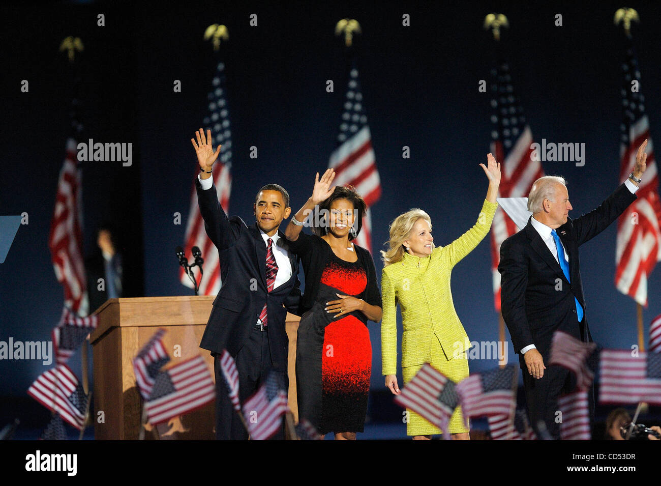 (L R) Barack and Michelle Obama and Jill and Joe Biden all take the ...