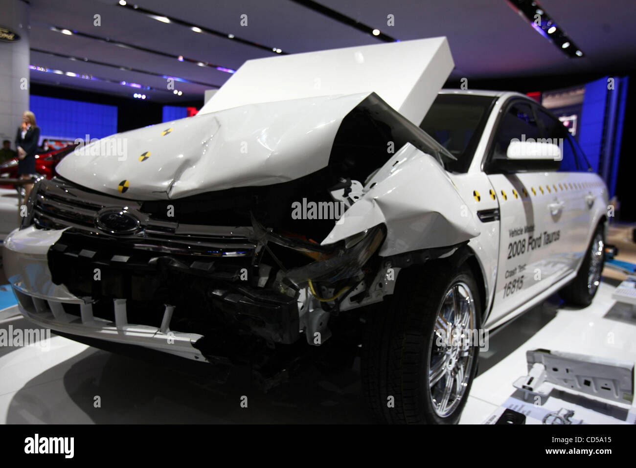 a 2008 ford taurus crash test vehicle is displayed at the new york ...